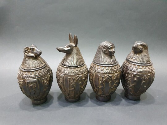 Unique Canopic Jars Egyptian Handmade From Black Basalt Stone With Lids ...